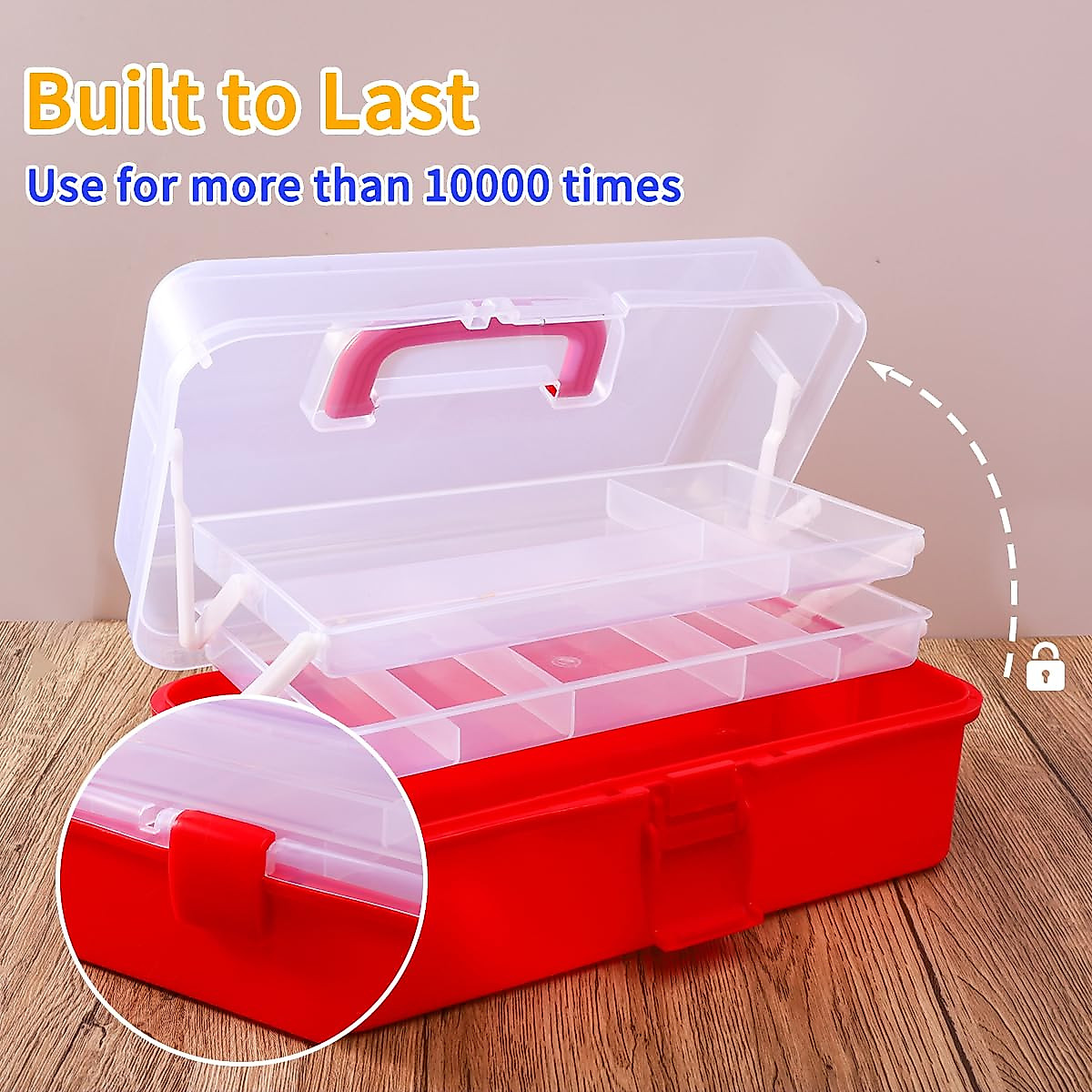 12in Three-Layer Multipurpose Storage Box, Folding Tool Box/Art & Crafts Case/Sewing Supplies Organizer/Medicine Box/Family First Aid Box with 2 Trays
