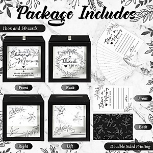 Pajean 50 Pcs Greenery Share a Memory Cards for Collections of Life, Memory Cards Box Guest Card Ideas for Funeral Graduation Wedding Bridal Shower Birthday Anniversary Retirement (Black)