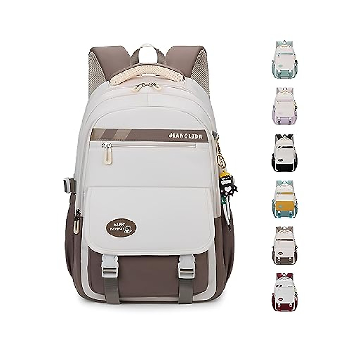 ooibnn Kawaii Backpack With Cute Accessories Spine Protection Anti-thief Cute Aesthetic Book Bag (Brown)