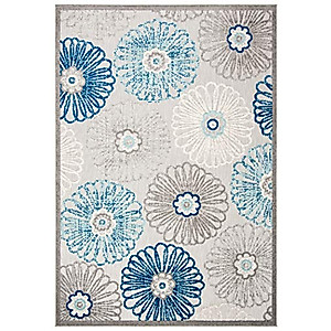 SAFAVIEH Cabana Collection Accent Rug - 4' x 6', Grey & Blue, Floral Design, Non-Shedding & Easy Care, Indoor/Outdoor & Washable-Ideal for Patio, Backyard, Mudroom (CBN801F)
