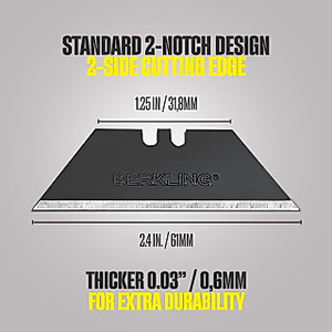 Berkling Utility Knife Blades 50 PCS With Dispenser, SK2H Laser Sharpened Hardened Black Carbon Steel, Ultra 3X Sharper, and 5X More Durable, Standard T-Shape Replacement Box Cutter Razor Blades