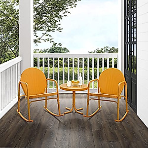 Crosley Furniture KO10020TG Griffith 3-Piece Retro Metal Outdoor Seating Set with Side Table and 2 Rocking Chairs, Tangerine Gloss