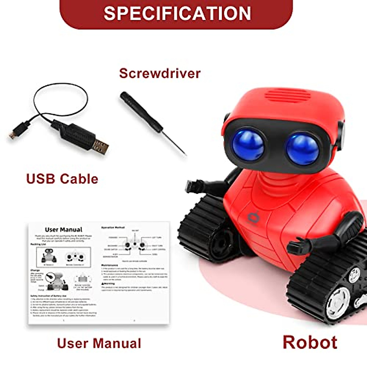 BOMPOW Robot Toy, Remote Control Robot Toys with LED Eyes & Flexible Arms, Walking & Dancing Kids Robot Toys for Children Age 3+ Years Old, Dance & Sounds Educational Toys Gift (Red)