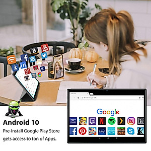 AOYODKG Android 11 Tablet 10 Inch, 4GB RAM 64GB ROM 128GB ROM Expand, Octa Core 1.6GHz Google GMS Certified Tablets, Dual Camera 5G WiFi 1280x800 Full HD IPS PC with Keyborad Mouse Stylus, AYO-9