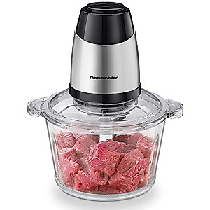 Electric Food Chopper, 8-Cup Food Processor by Homeleader, 2L Glass Bowl Grinder for Meat, Vegetables, Fruits and Nuts, Stainless Steel Motor Unit and 4 Sharp Blades, 300W