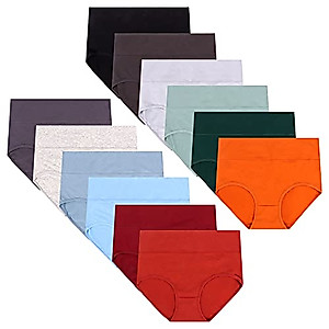 WeciBor Women's 12 Pack High Waisted Cotton Briefs Underwear Comfy Ladies Breathable Panties - Size M