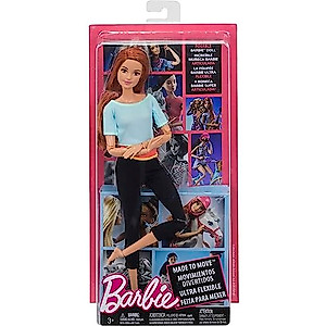 Barbie Made to Move Posable Doll in Pastel Blue Color-Blocked Top and Yoga Leggings, Flexible with Red Hair
