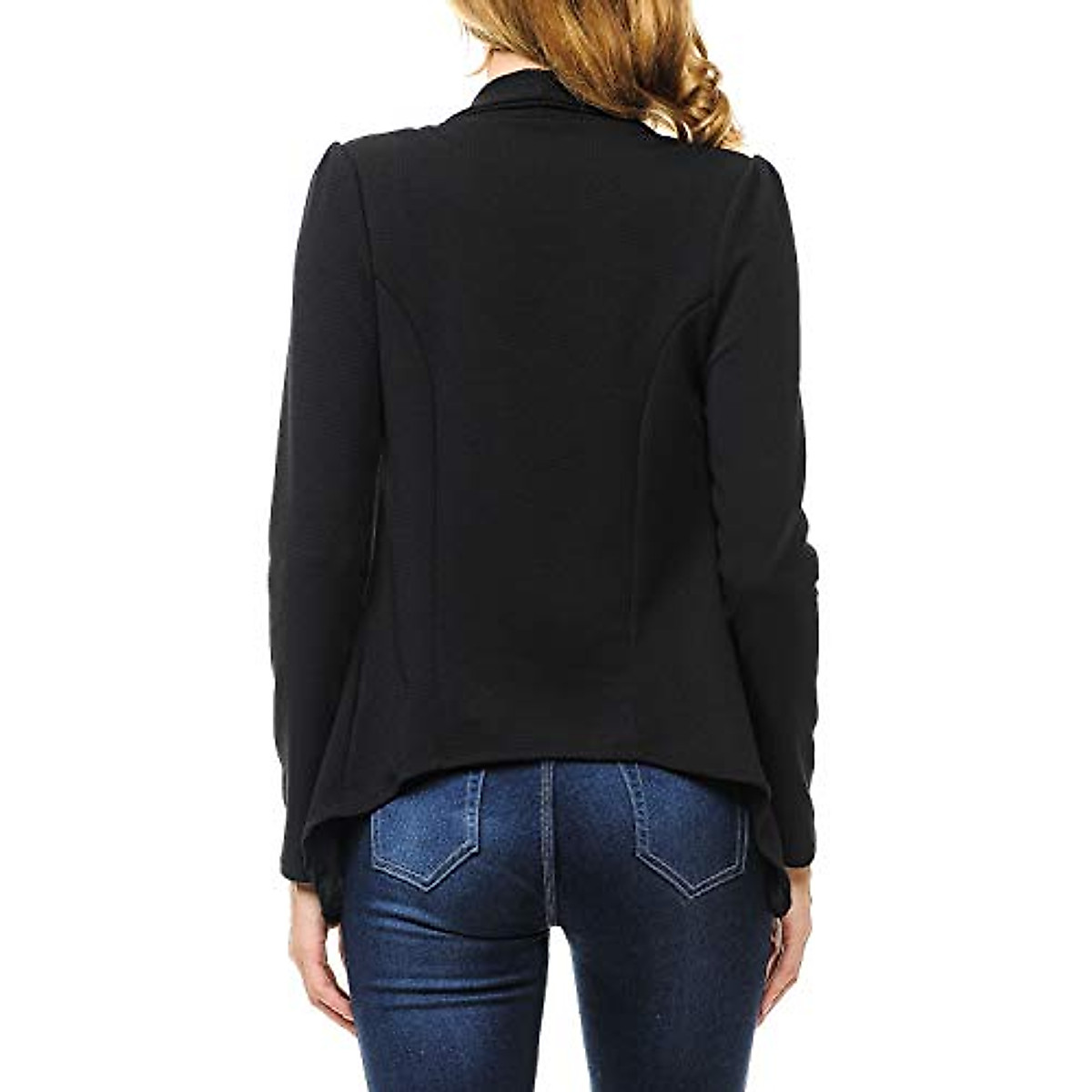 MINEFREE Women's Long Sleeve Classic Draped Open Front Lightweight Blazer Black 1XL