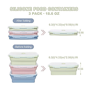 KIGI 【3 PACK】 18.6OZ Collapsible Small Bento Box Food Storage Containers with Lids Airtight Meal Prep Containers,BPA FREE,Microwave Safe