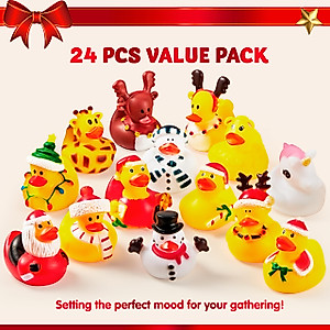 JOYIN 24 PCS Christmas Ducks for Christmas Stocking Stuffers, Xmas Rubber Duck Bath Toys for Kids Gift, Christmas Party Favor Novelty Duckies for Boys, Girls and Toddlers