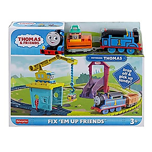 Thomas & Friends Motorized Toy Train Set Fix 'Em Up Friends With Carly The Crane, Sandy The Rail Speeder & Thomas For Ages 3+ Years