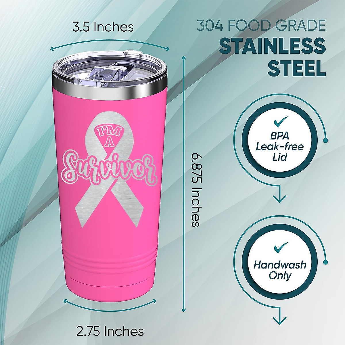 shop4ever I'm a Survivor Breast Cancer Awareness Insulated Tumblers 20 oz. with Lid, Stainless Steel Cups Travel Coffee Mug (Pink)