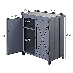 Outsunny Garden Storage Cabinet, Outdoor Tool Shed with Galvanized Top and Two Shelves for Yard Tools or Pool Accessories, Grey