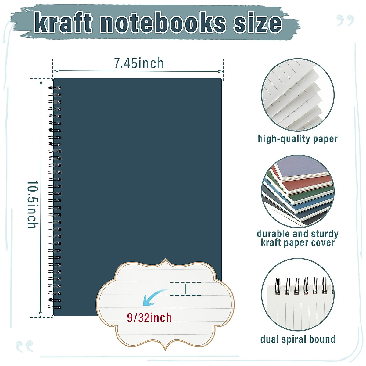 Fuutreo 6 Pack B5 Spiral Notebooks 10.5 x 7.45 Inch College Ruled Journal with Kraft Cover, 70 Sheets (140 Pages) for Study and Office Use(Retro Color)