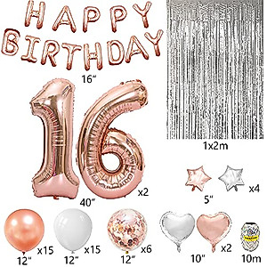 NORTHERN BROTHERS 16th Birthday Decorations for Her, Sweet 16 Birthday Balloons Rose Gold 16 Birthday Party Decorations for Women Happy 16th Birthday Gifts for Girls