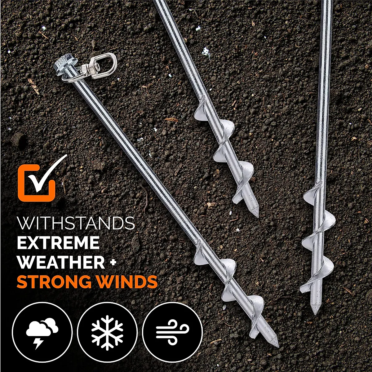 Ground Anchors Screw in - 12 Inch Set of 4 - Tent Stakes Heavy Duty - Trampoline Anchor Kit - Earth Anchor - Swing Set Anchors for Metal Swing Set - Trampoline Stakes Anchors High Wind