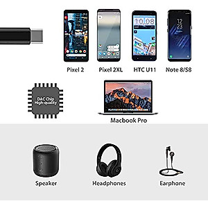 USB C Headphone Adapter, V-8 Upgraded USB-Type C to 3.5mm Jack Dongle Digital to Analog Aux Audio Converter for Galaxy S21 S20 Note 20 10 S10 S9 iPad Pro Pixel 5 4 3 XL-Black