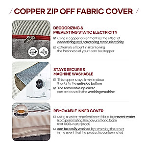 EVEZARY(KOR) Top Notch Memory Foam Mattress Topper–Relieve Back Pain,ergonomic,breathable,odor-free foam.Non-slip,rollable,washable cover. Compr test. CertiPUR-US certified for quality and durability.