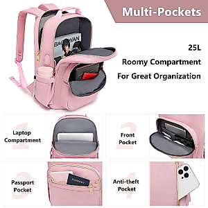bagswan Pink Laptop Backpack Women Bookbag 15.6 inch School Teacher Bookbag Business Computer Backpacks Purse Travel Work girls College Bags with USB Charging Port Light Back Pack Student