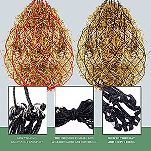 Keadic 2pcs 36" Slow Hay Feeder Black and Red Horse Hay Bet with Mesh Hole Equestrian Feeding Supplies Hay Bale Storage Bag for Horse Cattle Goats Sheep Full Day Feeding