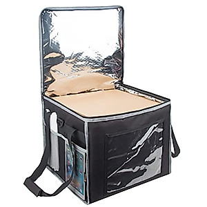 PACMAXI Insulated Food Delivery Bag with Cup Holder, Fit 14'' Pizza Foldable Heavy Duty Pizza Food Delivery Bag for Camping Catering Restaurants (Black)