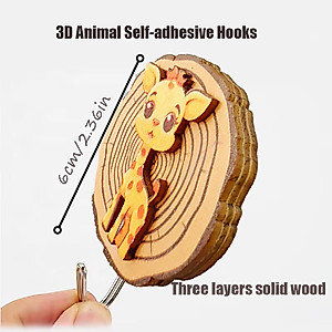 Vamotto Wooden Animal Wall Hooks, 6-Pack Self Adhesive Coat Hooks Hanging Wall Mounted Hooks for Coats, Towels, Hats,Backpack, Robe, Purse,Decorative Farmhouse