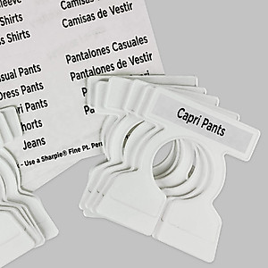 Simple Division Garment Organizers - Sort, Put Away, and Find Clothes Easily - 12 White Closet Organizers - Includes 60 Bilingual Sorting Labels