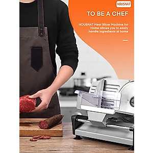 HOUSNAT Meat Slicer for Home Use, Electric Deli Food Slicer Machine with Two 7.5'' Blade and 0-15 mm Adjustable Thickness for Meat, Cheese, Bread, Include Food Pusher, 150W