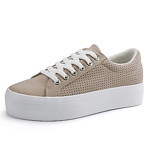 JABASIC Women Platform Sneakers Breathable Casual Lace Up Fashion Walking Shoes (8,Beige)