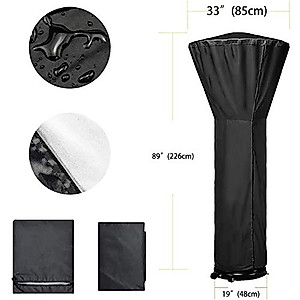 Patio Heater Covers, Outdoor Heater Cover with Waterproof Zipper and Reflective Ribbon, PU Coating & Anti-UV & Snow-proof & Dust-proof Garden Cover, 89"H x 33"D x 19"B