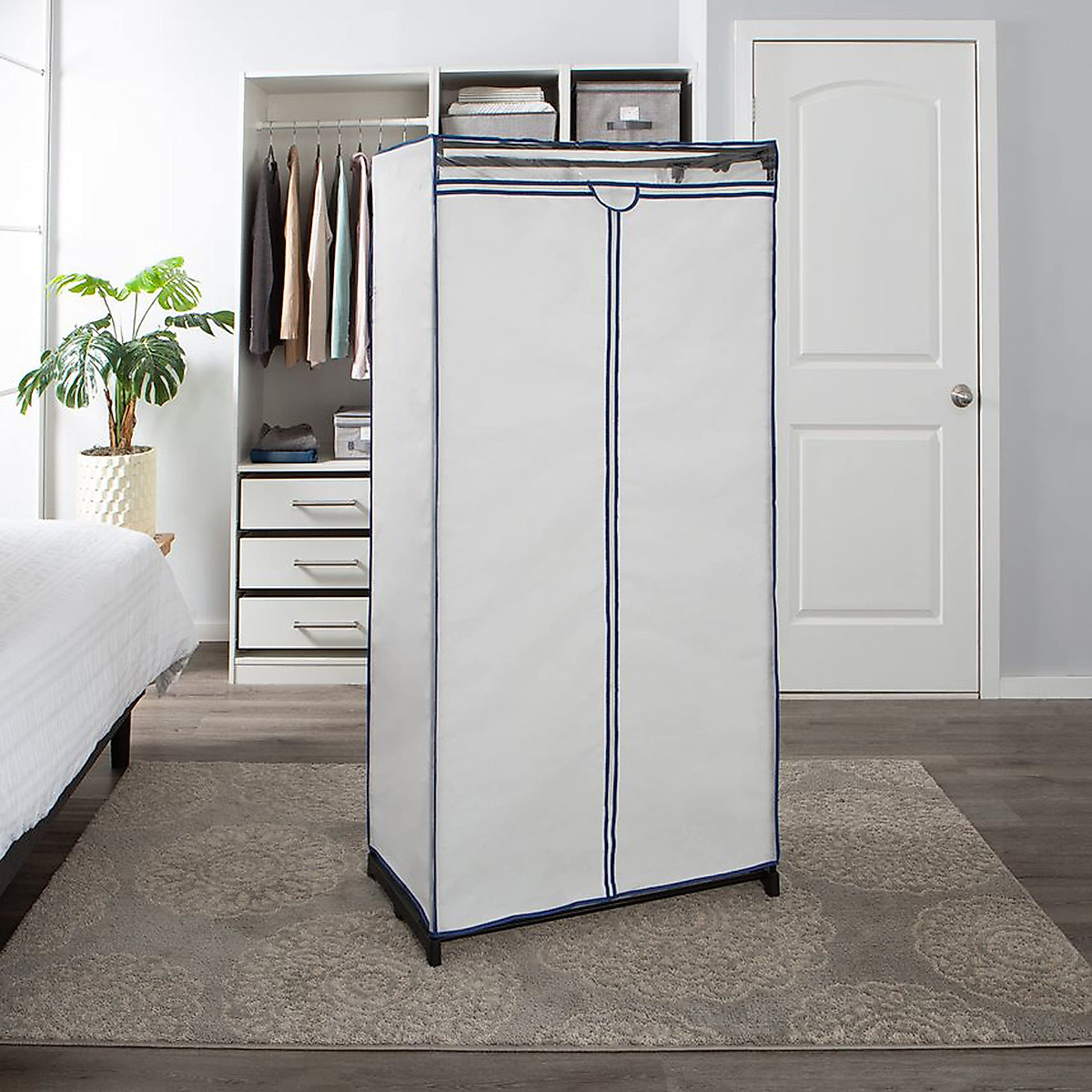 Simplify, Organizer, for Clothes and Accessories, Heavy Duty, Hanging Rod, Easy to Assemble in White 36" Wide Portable Closet