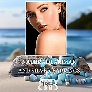 Beaux Bijoux Sterling Silver Larimar Blue Earrings for Women - Natural Larimar Jewelry - Beautiful Blue Larimar Stones - Round Hypoallergenic Stud Earrings - Unique Larimar Earrings