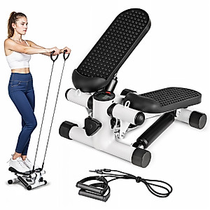 YSSOA Mini Stepper with Resistance Band, Stair Stepping Fitness Exercise Home Workout Equipment for Full Body Workout,Black