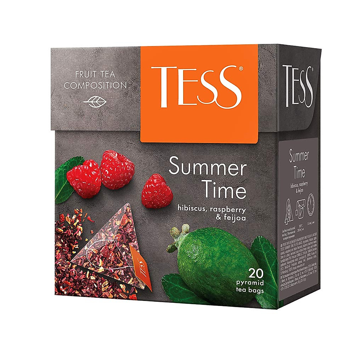 Tess Summer Time Fruit Tea Composition Hibiscus, Raspberry and Feijoa Leaf Tea in 20 Pyramid Sachets