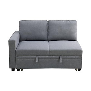 UOCFYK Sackcloth 3-Pieces Pull Out Sleeper Sofa Bed with Storage Chaise, L-Shape Sectional Couch Bed with Back Cushion for Living Room,Apartment,Office - Dark Grey