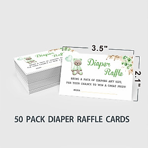 JCVUK Baby Shower Games, 1 Diaper Raffle Standing Sign with 50 Diaper Raffle Tickets,Green Bear Theme Babyshower Party Decorations and Supplies For Boys or Girls(LBLK-B03)