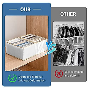 HIPTIS 7 Grids Wardrobe Clothes Organizer, 2PCS Stackable Foldable Compartment Storage Box, Washable Drawer Organizers for Pants, Jeans, Socks, Scarves, Leggings, T-shirt, Underwear