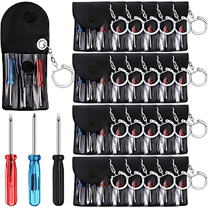 24 Sets Mini Screwdriver Set with Keychain Small Keychain Screwdriver Bulk Includes 2 Flathead Screwdrivers and 1 Crossing Screwdriver in a Portable Pouch for Adults Men Fathers Gifts Party Favors