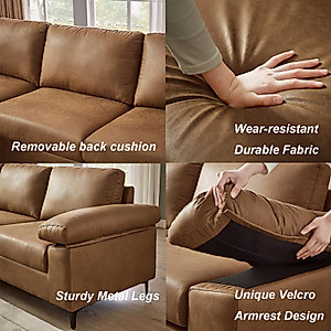 100.8" Sectional Sofa,Faux Leather Couch with Reversible Chaise,Mid-Century L Shaped Sofa Couch for Living Room, Apartment,Office (Brown, Loveseat)