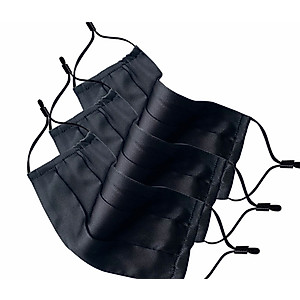 senorita st fusion boutique 3 Piece Silk satin Face Mask, Sensitive Skin, 4 layered, Adjustable Straps, Washable Re-useable, Unisex,Filter Pocket,Nose Wire Black
