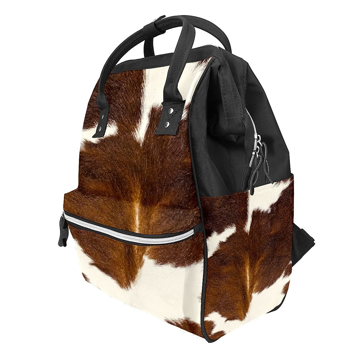 GACTIVITY Brown Cowhide Diaper Bag Travel Backpack Large Capacity Multi-Function Zipper Casual Travel Backpacks for Mom Dad Unisex