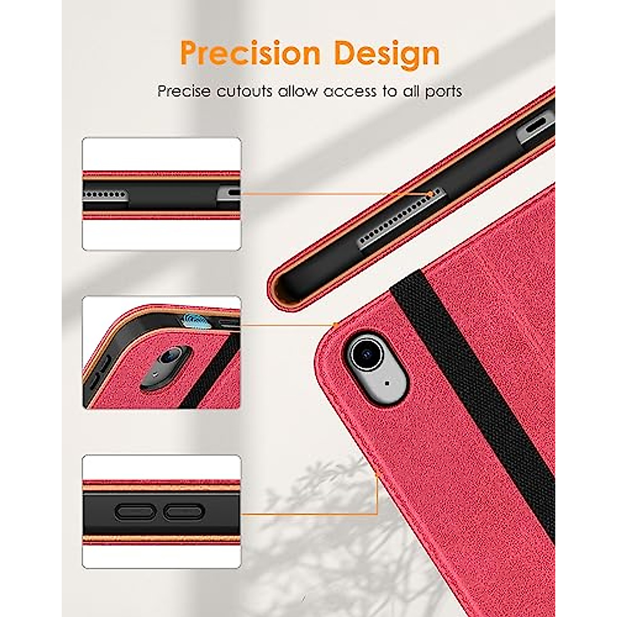 DTTO iPad 10th Generation Case 10.9 Inch 2022, Premium Leather Business Folio Stand Cover with Pencil Holder - Auto Wake/Sleep and Multiple Viewing Angles, Watermelon red