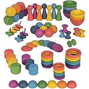 TickiT 73979 Rainbow Wooden Super Set - Set of 84 - 12 Different Shapes in 7 Colors - Loose Parts Play Set for Babies and Toddlers 10m+ - Inspire Curiosity and Open-Ended Play