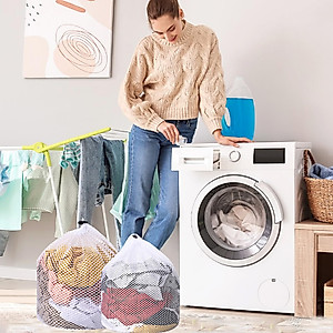 2pcs Mesh Laundry Bags for Socks, Machine Washable Drawstring Design Travel Mesh Laundry Wash Bags White Drawstring Garment Bags for Laundry Storage for Home Dorm Hotel Travel Use,12x16inch, 16x20inch