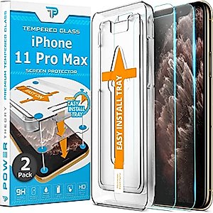 Power Theory Designed for iPhone 11 Pro Max Screen Protector Tempered Glass [9H Hardness], Easy Install Kit, 99% HD Bubble Free Clear, Case Friendly, Anti-Scratch, 2 Pack