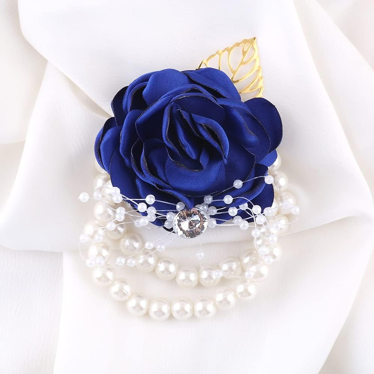WANLIAN Blue Bridesmaid Wrist Corsage Wedding Flowers Prom Rose Corsage and Boutonniere Set for Wedding Party Prom Wedding Ceremony Anniversary Set of 2(Blue)
