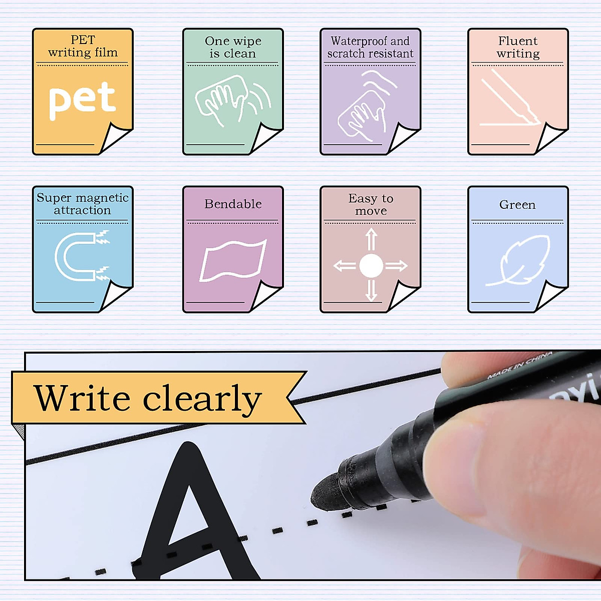 20 Pcs Magnetic Sentence Strips, Sentence Strips with Magnets, 12 x 3 in, Magnetic Dry Erase Sentence Strips, Lined Magnetic Strips, Reusable Ruled Classroom Learning Tool for Whiteboard (White)