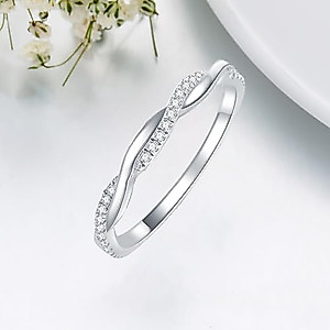 SISGEM 14k White Gold Moissanite Wedding Band for Women Twisted Infinity Promise Engagement Ring Stackable Eternity Rings for Her，US 7