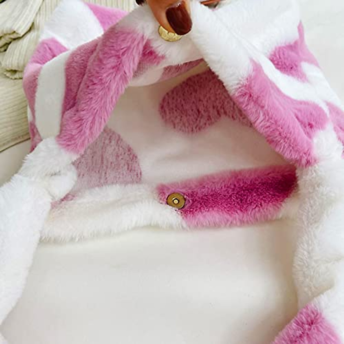 QWDLID Plush Tote Bags Fluffy Pink Hearts Pattern Print Shoulder Satchel Fashion Faux Fur Handbag Women Plush Shoulder Bag Crossbody Handbags Casual Soft Crossbody Purse for Shopping Traveling