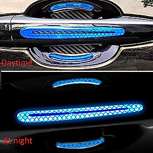 WindCar Car Door Handle Reflective Stickers Universal Auto Door Handle Scratch Cover Guard Protective Film Pad with Safety Reflective Strips 8 Pack (Blue color)